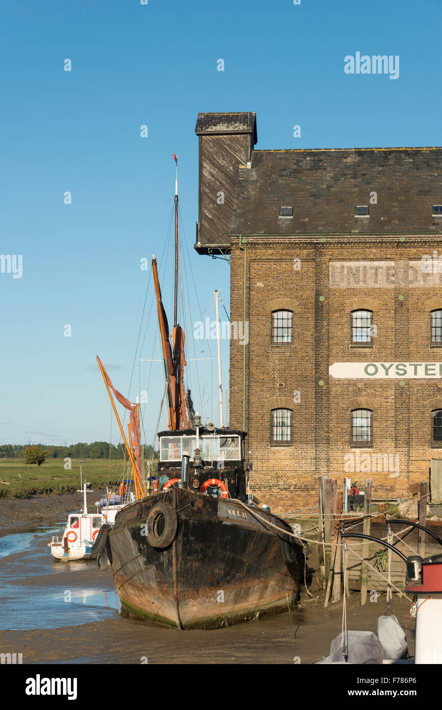 Sailing barge moored in Faversham Creek, Faversham, Kent, England ...