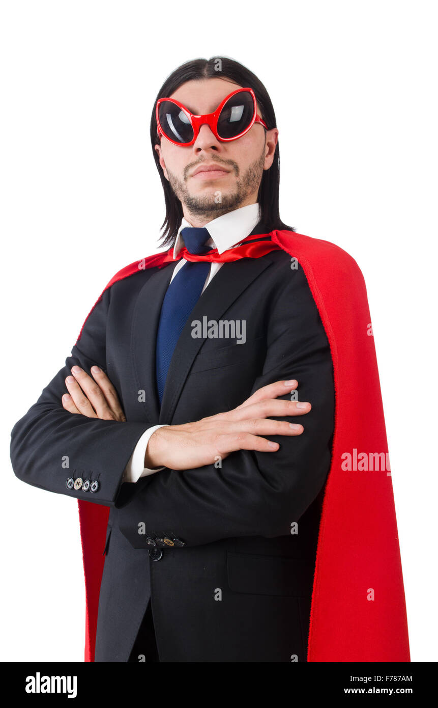 Man in red cover isolated on white Stock Photo - Alamy