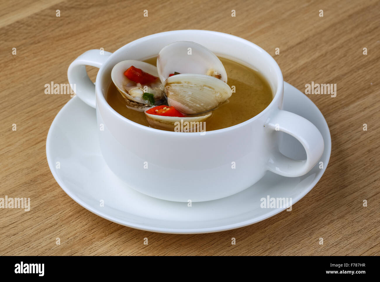 Asian traditional Shell soup on the wood background Stock Photo - Alamy