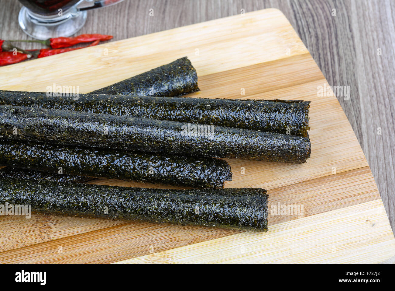 Japan traditional cuisime - Seaweed nori rolls snack chips Stock Photo ...