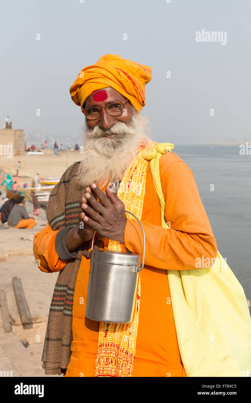 India Portrait of a Sadu on the river in Varanasi Stock Photo - Alamy