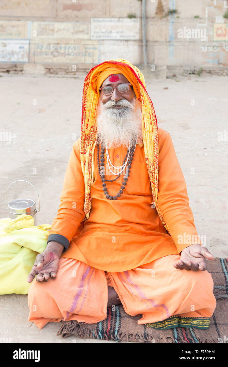 India Portrait of a Sadu on the river in Varanasi Stock Photo - Alamy