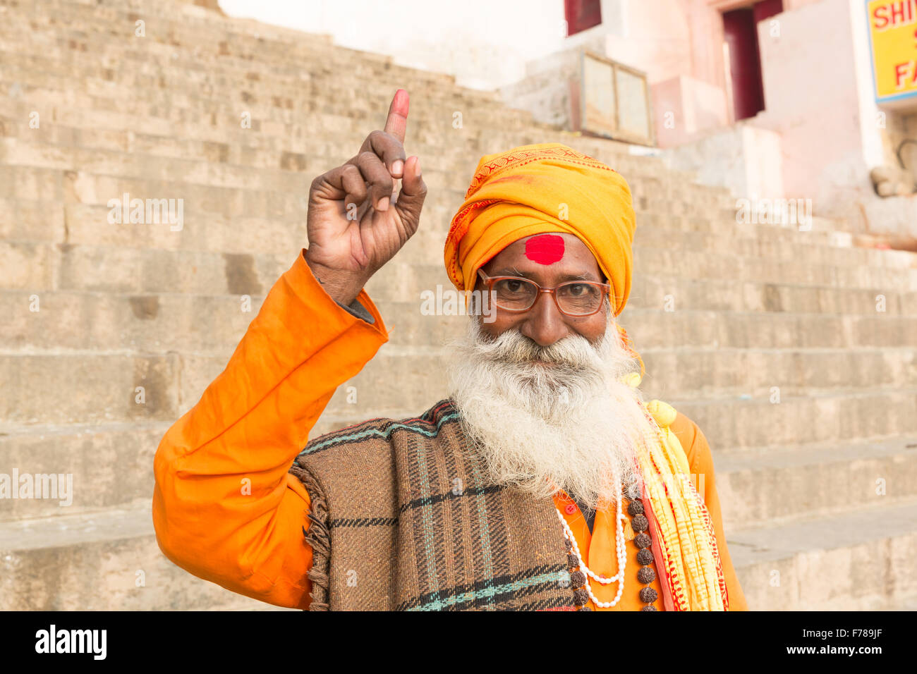 India Portrait of a Sadu on the river in Varanasi Stock Photo - Alamy