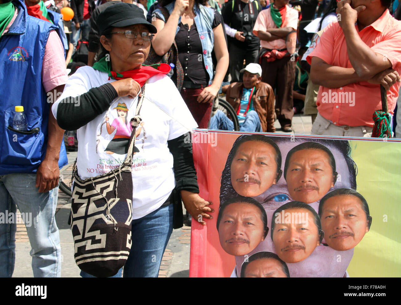 Bogotá, Colombia. 25th Nov, 2015. A Colombian indigenous woman with a ...