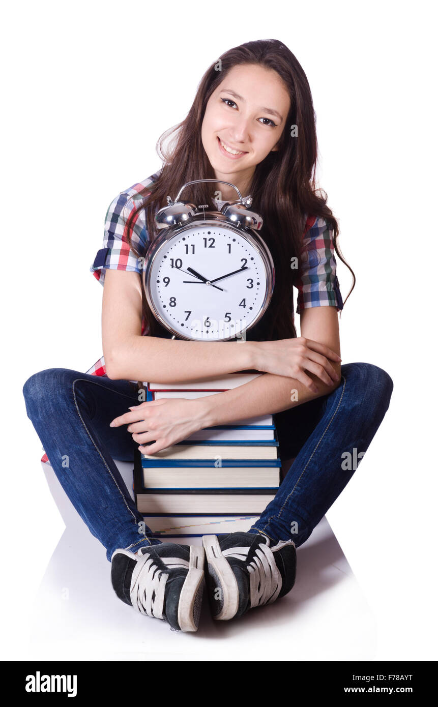 Young student missing exam deadline isolated on white Stock Photo - Alamy