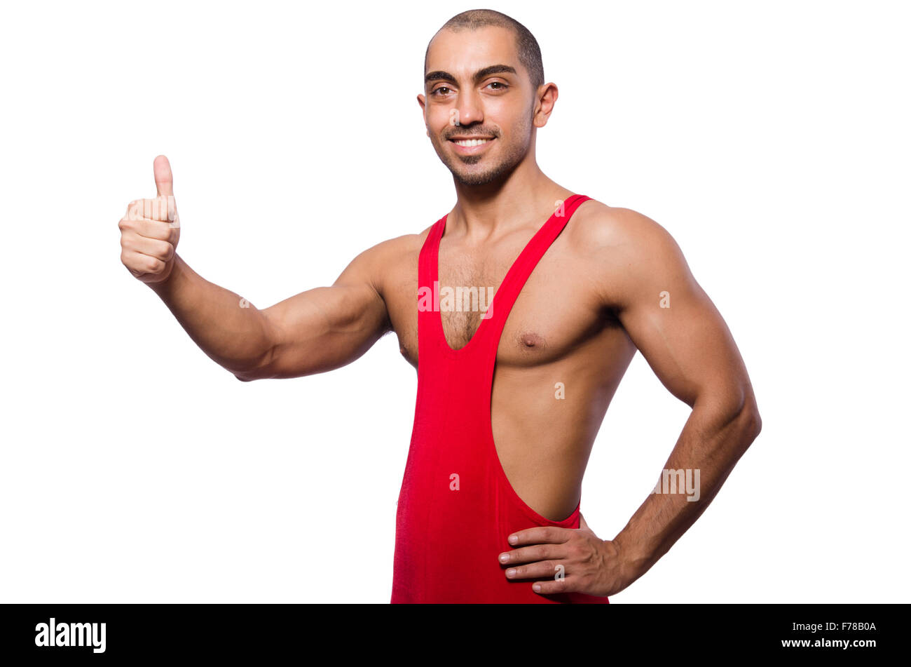 Wrestler in red dress isolated on the white background Stock Photo - Alamy