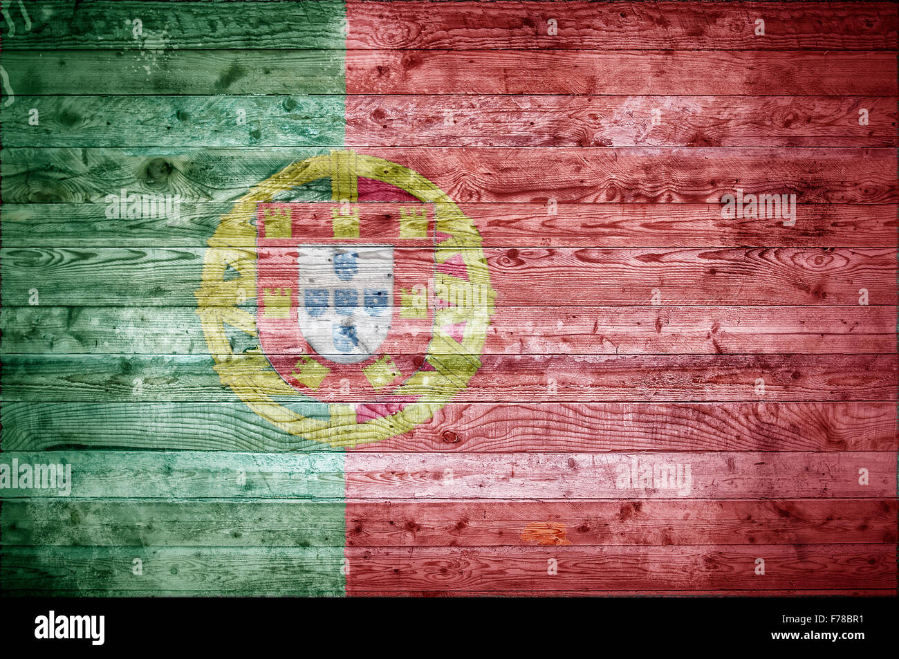 A vignetted background image of the flag of Portugal onto wooden boards ...
