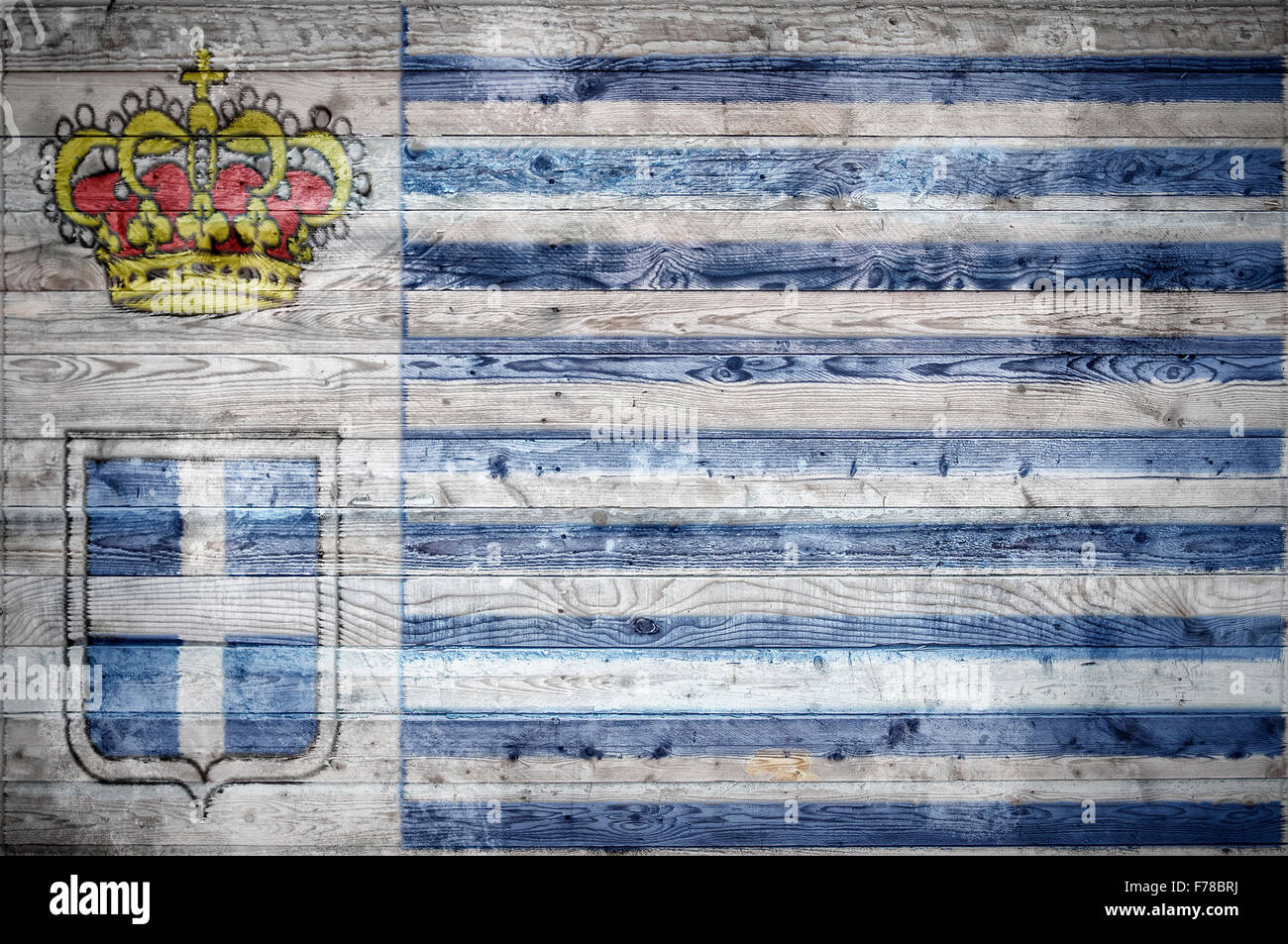 A vignetted background image of the flag of Seborga onto wooden boards ...