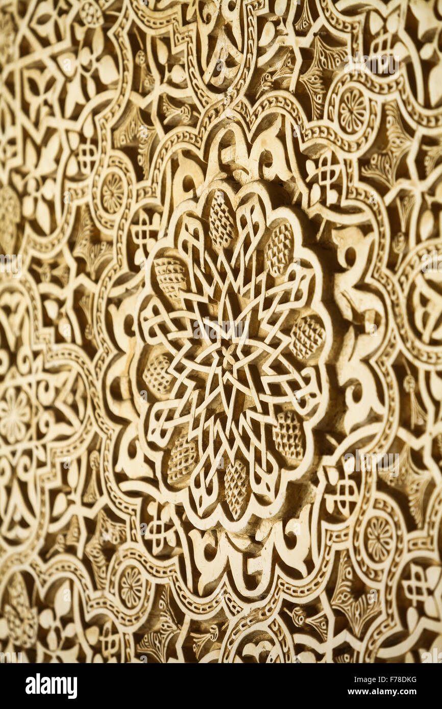 Close up shot of some Arabic decorations at the Alhambra palace in ...