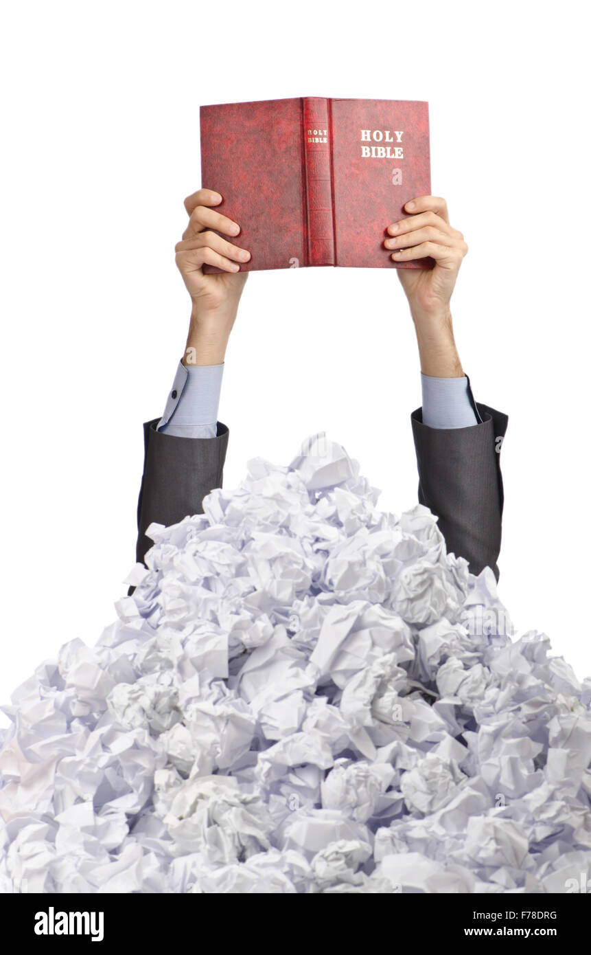 Man with lots of crumpled paper Stock Photo - Alamy