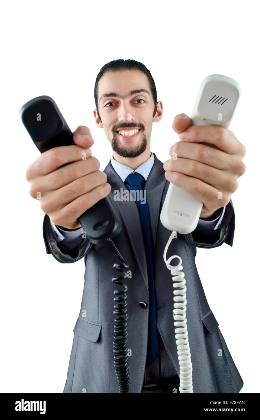 Man with phone isolated on white Stock Photo - Alamy