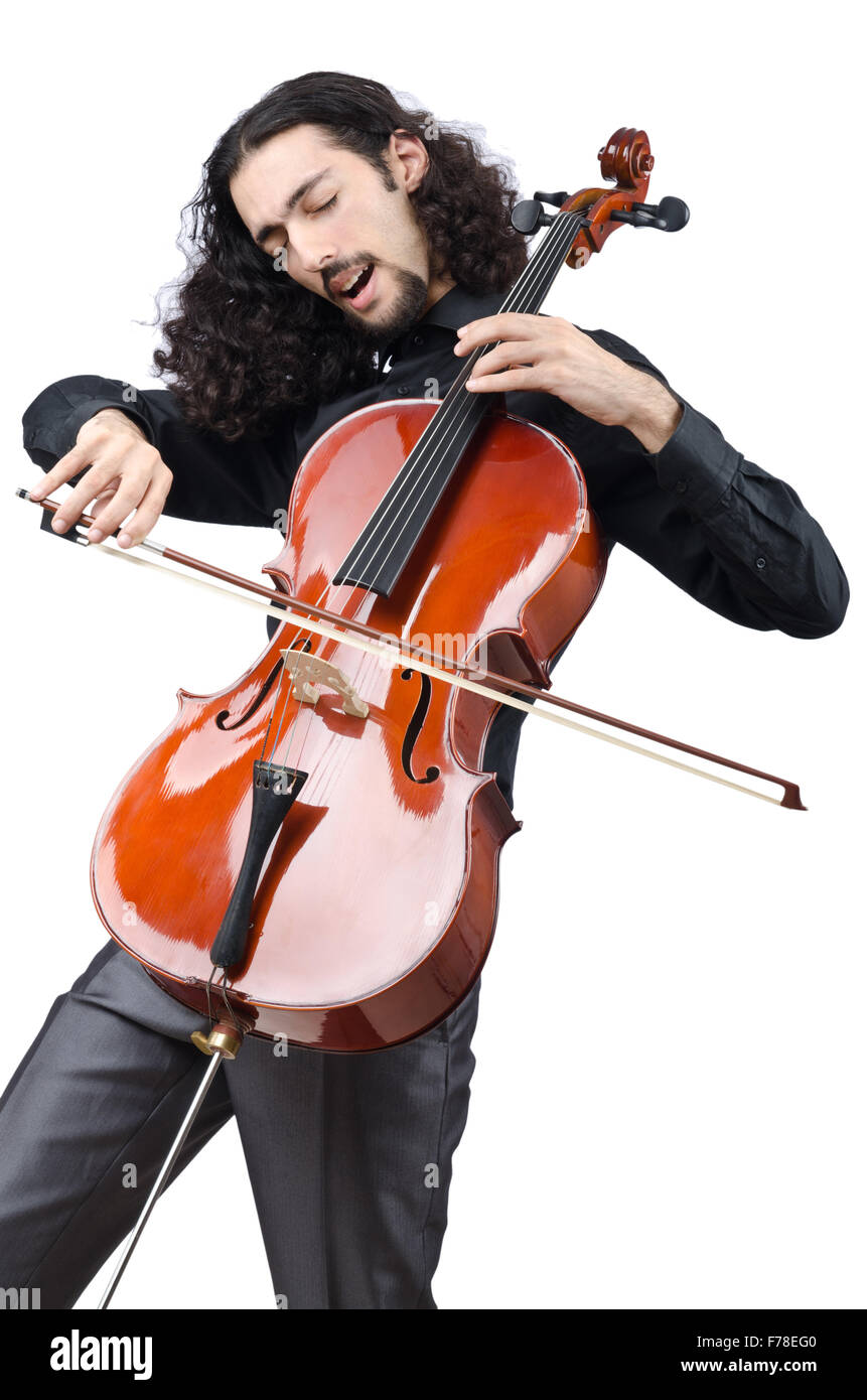 Man playing cello on white Stock Photo - Alamy