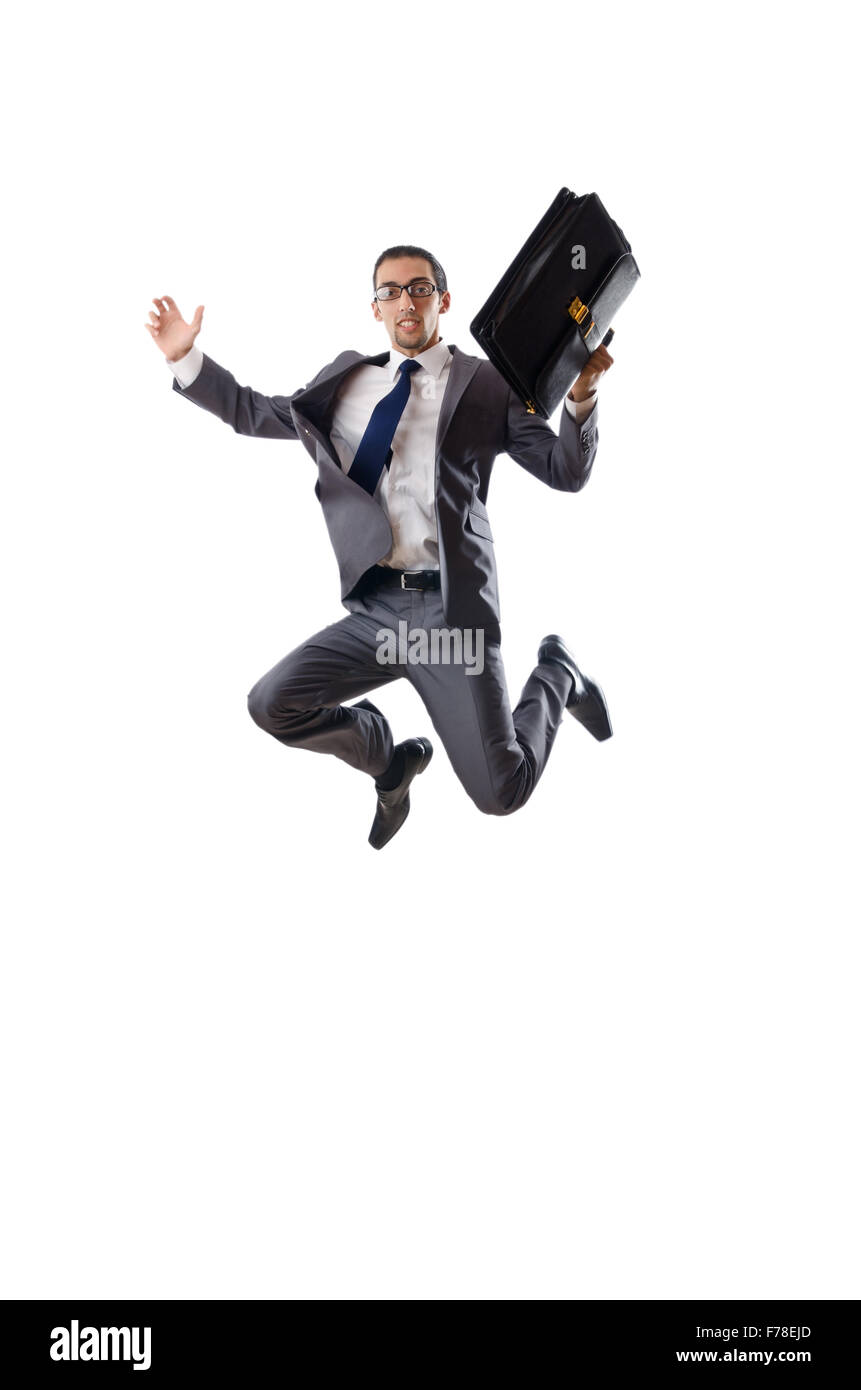 Jumping businessman isolated on white Stock Photo - Alamy