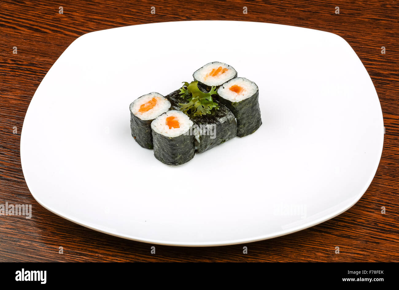 Japan traditional fresh cold salmon sushi and roll Stock Photo - Alamy