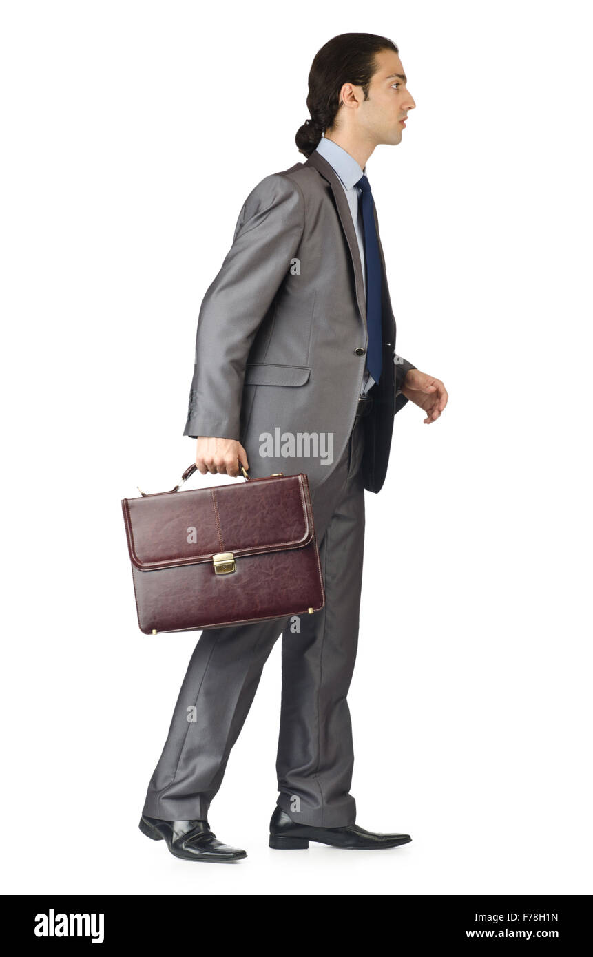 Man with briefcase on white Stock Photo - Alamy