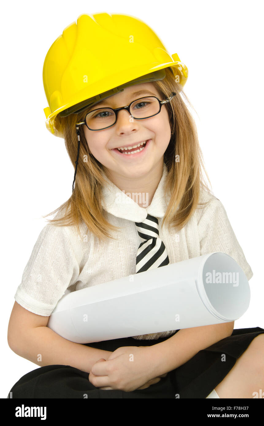 Cute girl with helmet on white Stock Photo - Alamy