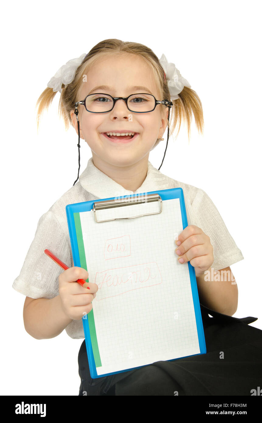 Little girl writing with pencils Stock Photo - Alamy