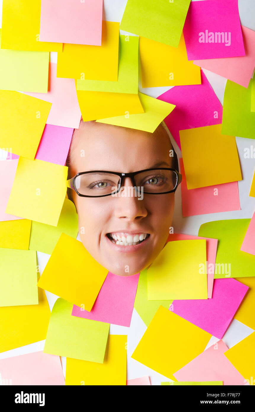 Woman with lots of reminder notes Stock Photo - Alamy