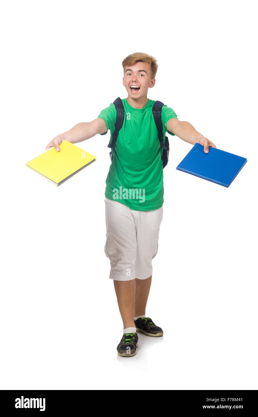Student with books isolated on white Stock Photo - Alamy