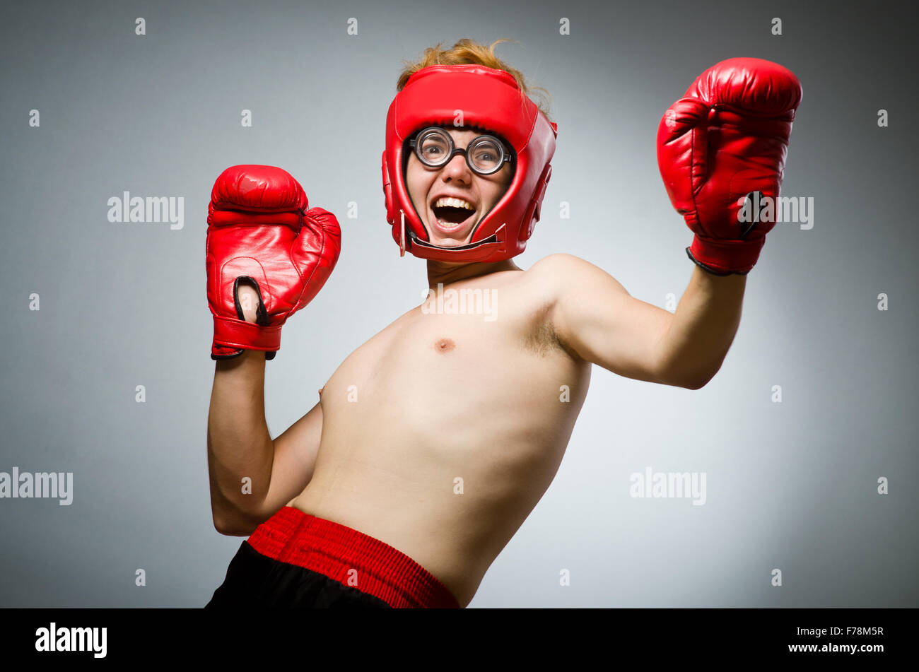Funny nerd boxer in sport concept Stock Photo - Alamy