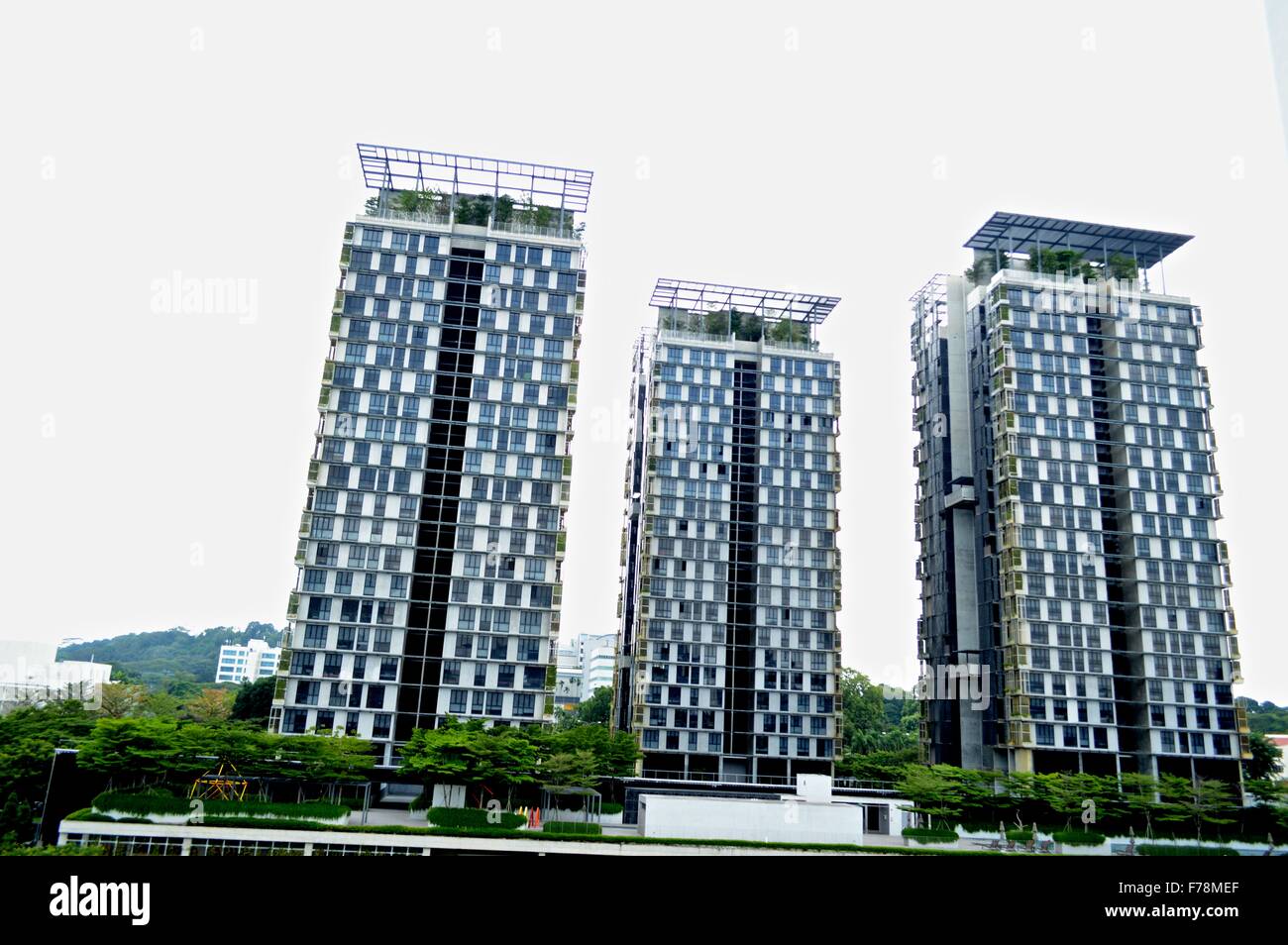 Green modern building in Singapore with modern construction and complex ...