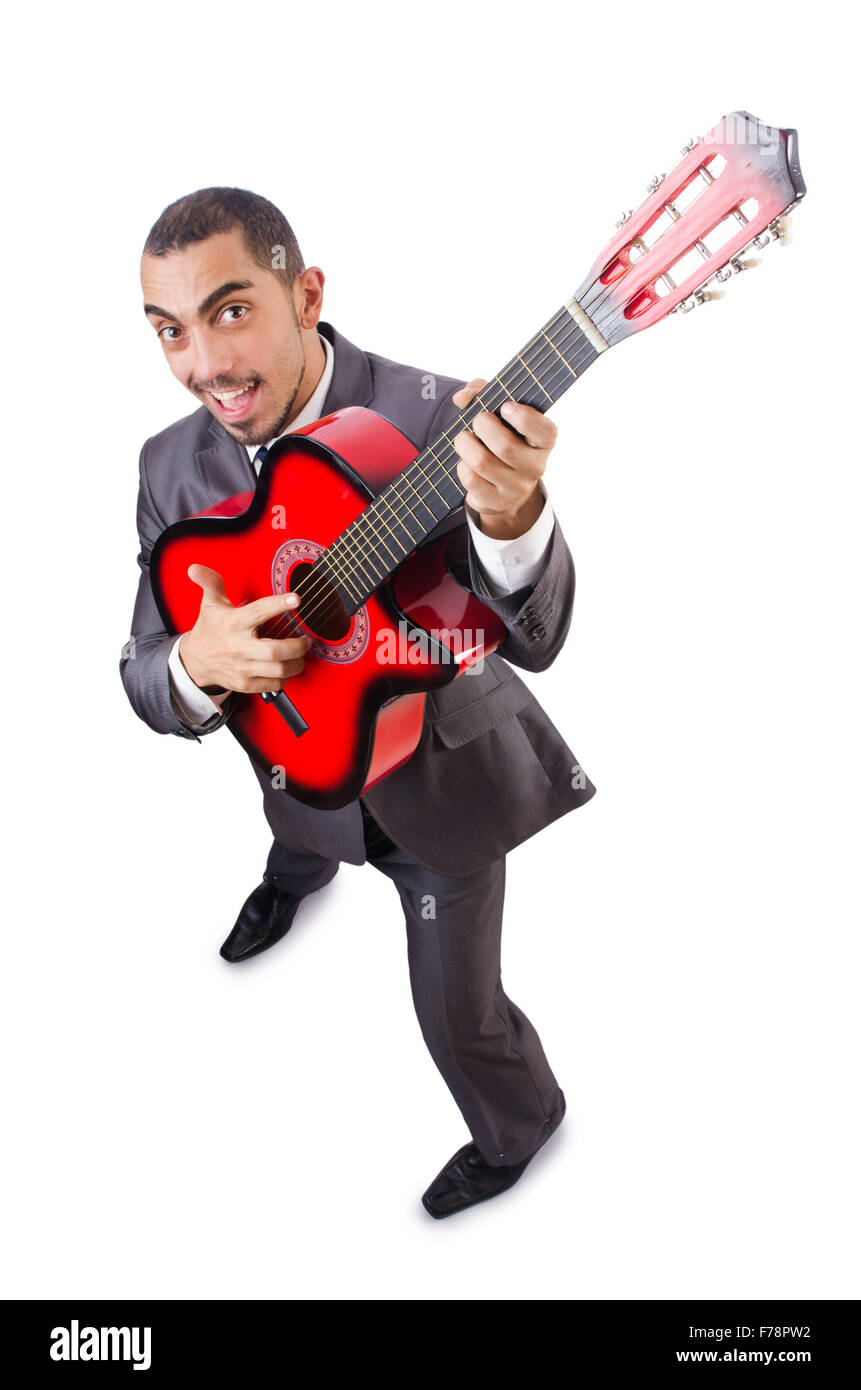 Businessman quitar player isolated on white Stock Photo - Alamy