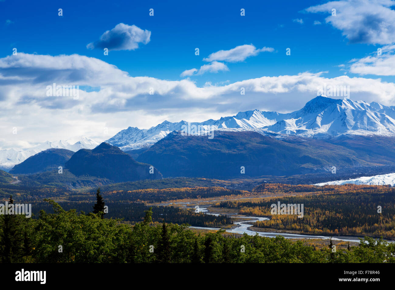 Majestic Chugach Mountain Range and graceful bends of the Matanuska ...