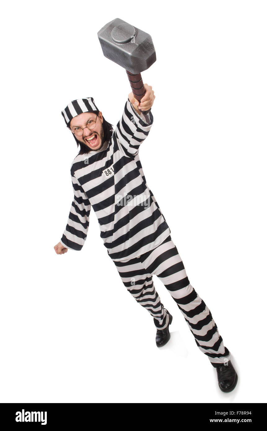 Prison inmate with hammer isolated on white Stock Photo - Alamy