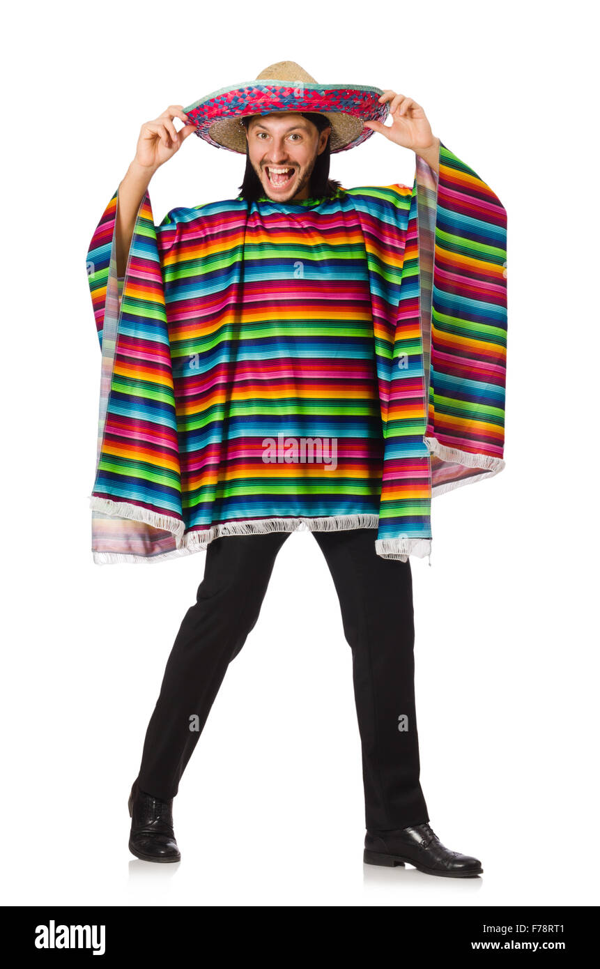 Handsome man in vivid poncho isolated on white Stock Photo - Alamy