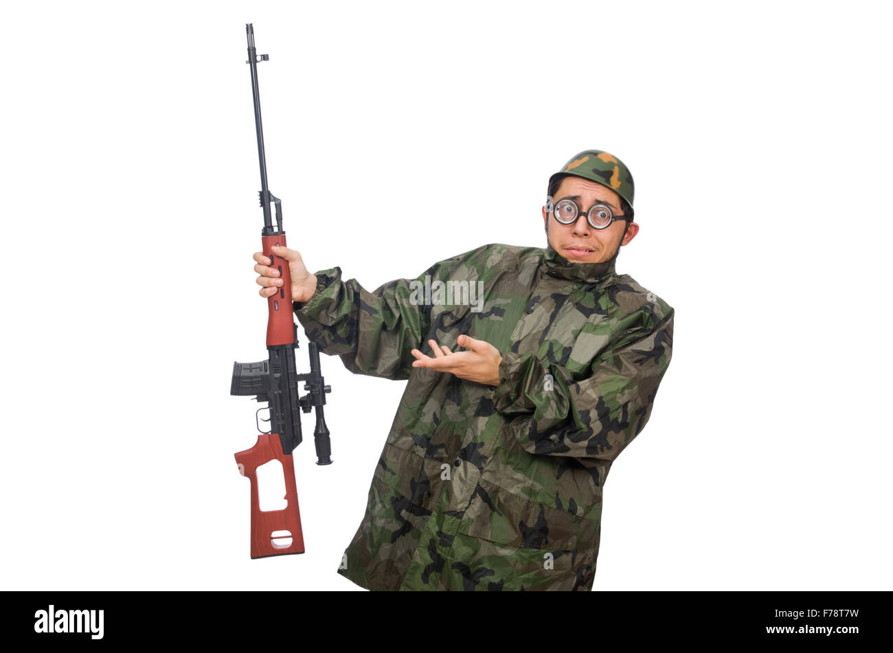 Military man with a gun isolated on white Stock Photo - Alamy
