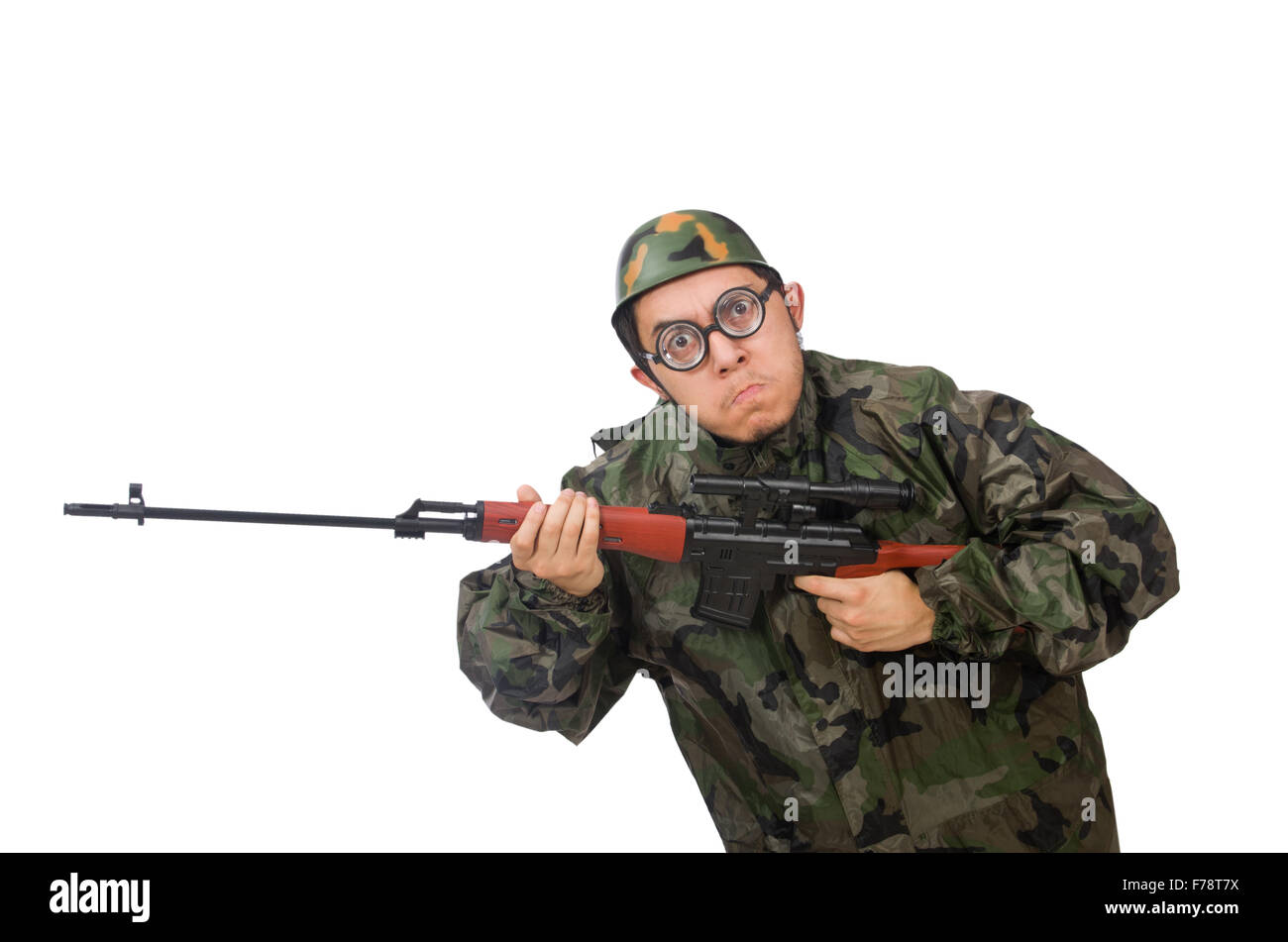 Military man with a gun isolated on white Stock Photo - Alamy
