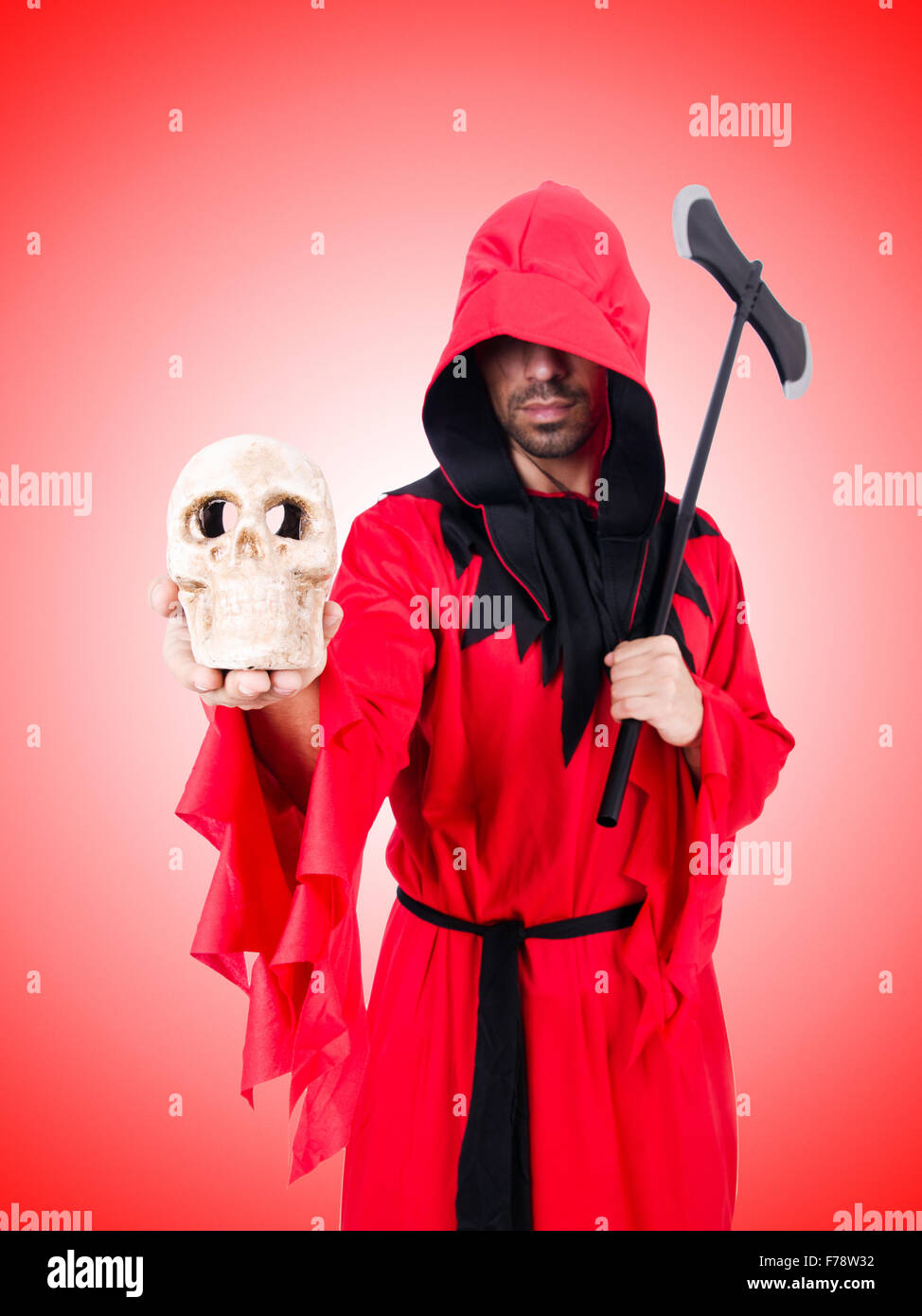 Executioner in red costume with axe on white Stock Photo - Alamy