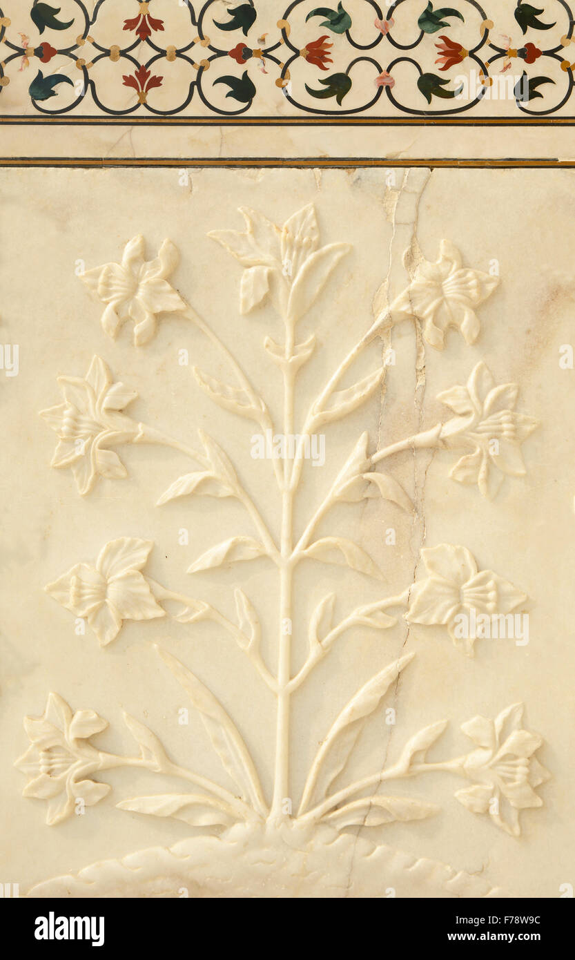 Detail of decorating wall in the Taj Mahal Stock Photo - Alamy