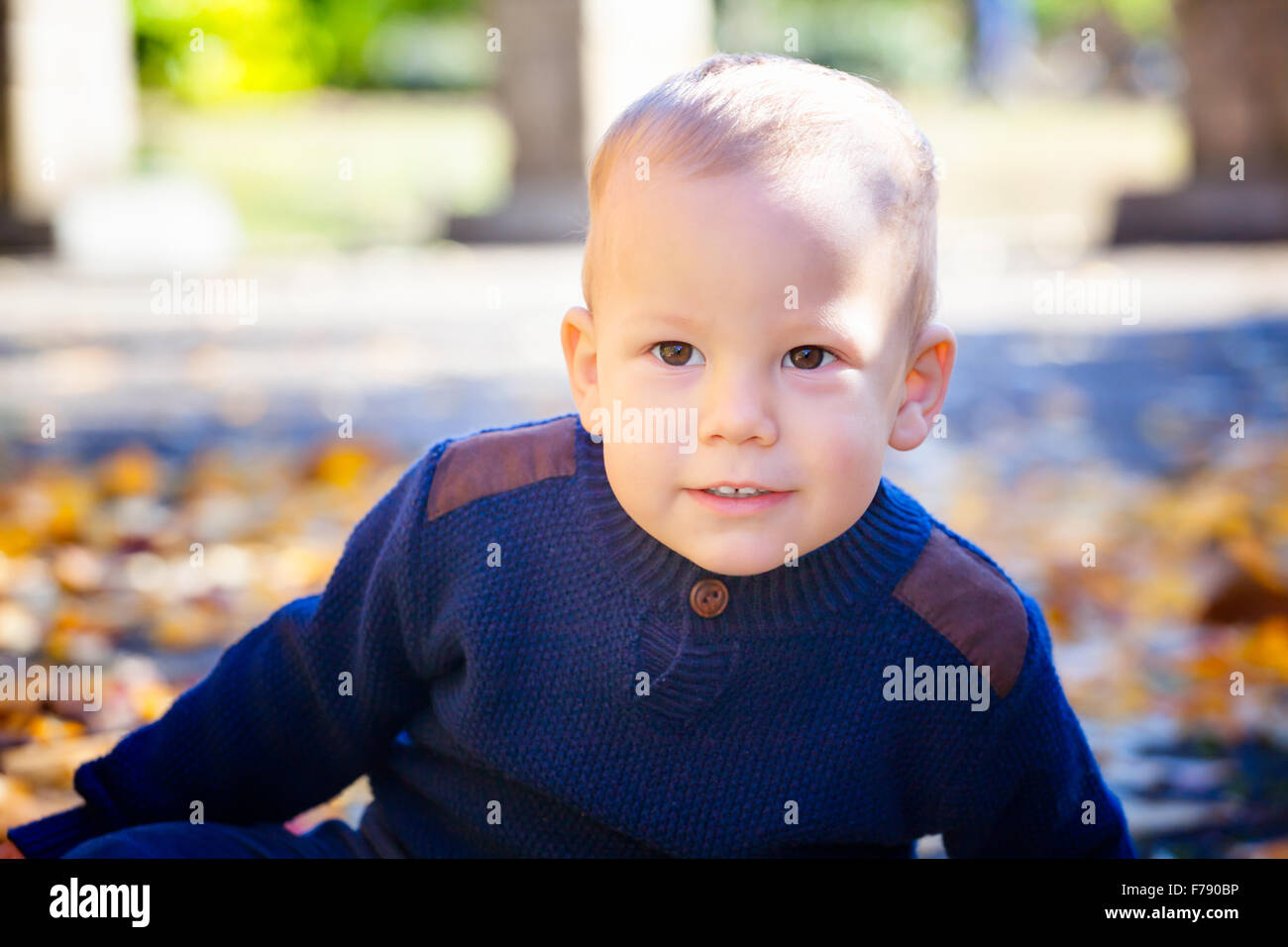 Portrait of 18 months old boy outdoor in the fall Stock Photo - Alamy
