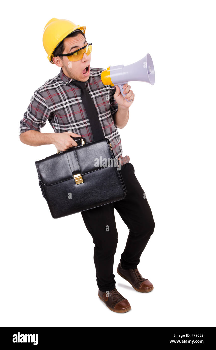 Construction supervisor shouting at megaphone Stock Photo - Alamy
