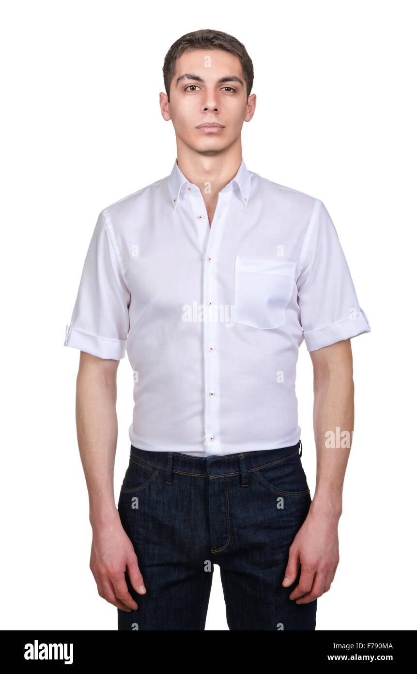 Male model with shirt isolated on white Stock Photo - Alamy