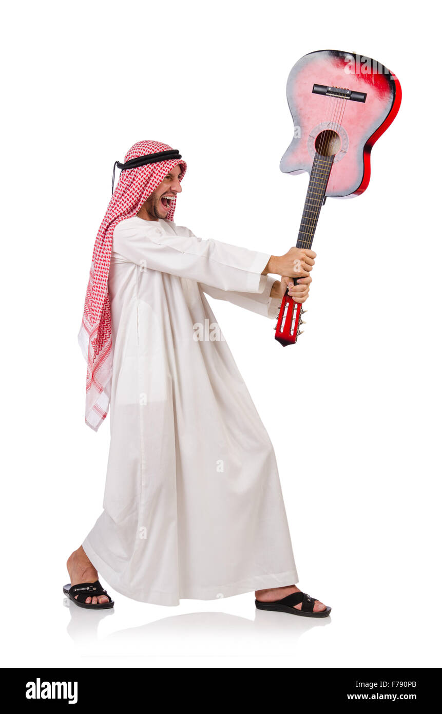 Arab man playing guitar isolated on white Stock Photo - Alamy