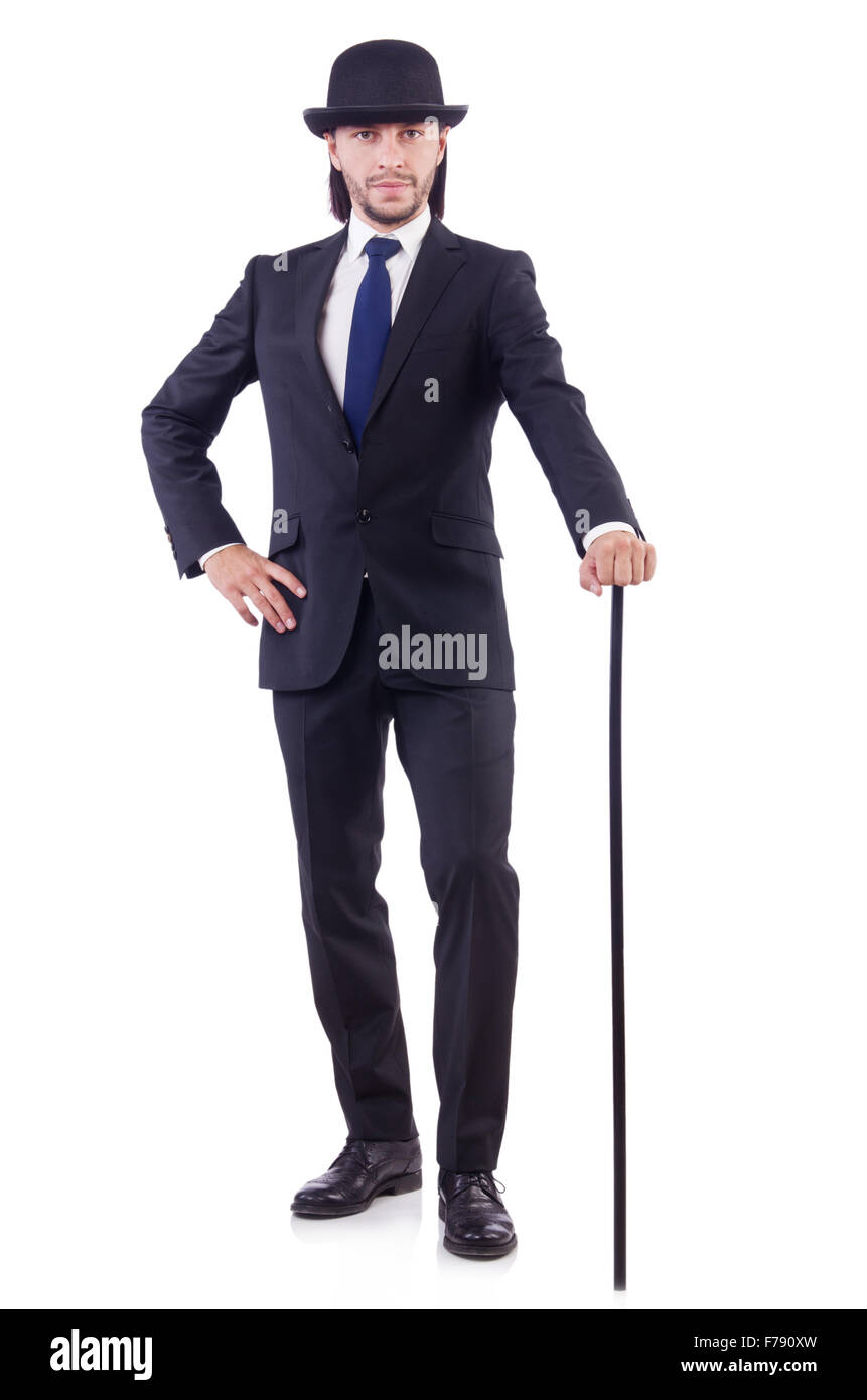 Man dancing with walking stick on white Stock Photo - Alamy