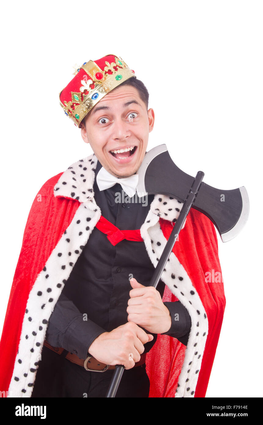 Funny king with axe isolated on white Stock Photo - Alamy