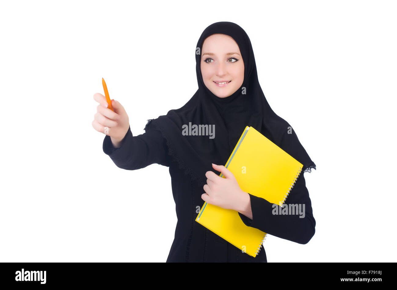 Young muslim student with books on white Stock Photo - Alamy