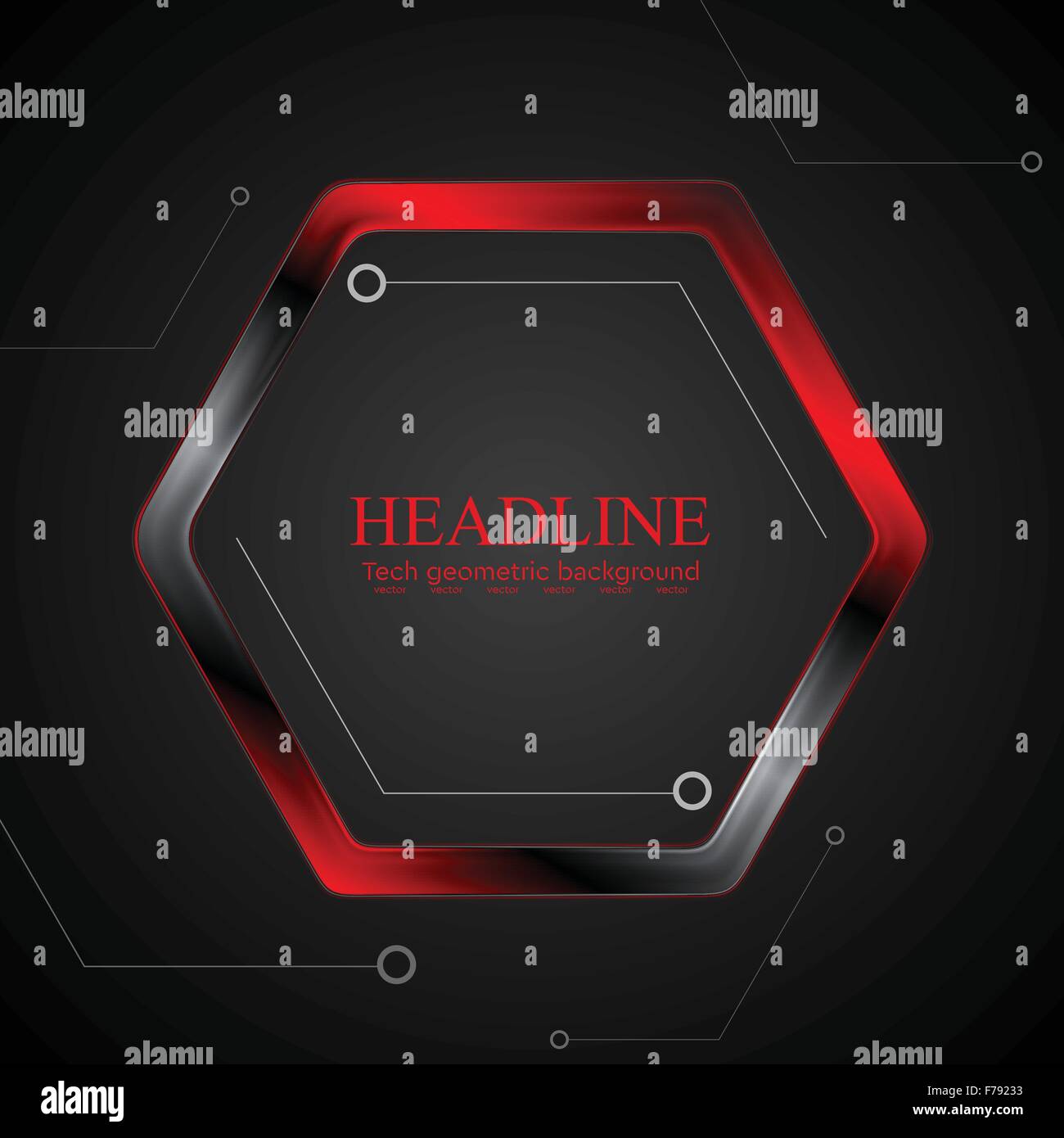 Black and red metal hexagon tech drawing. Vector illustration ...