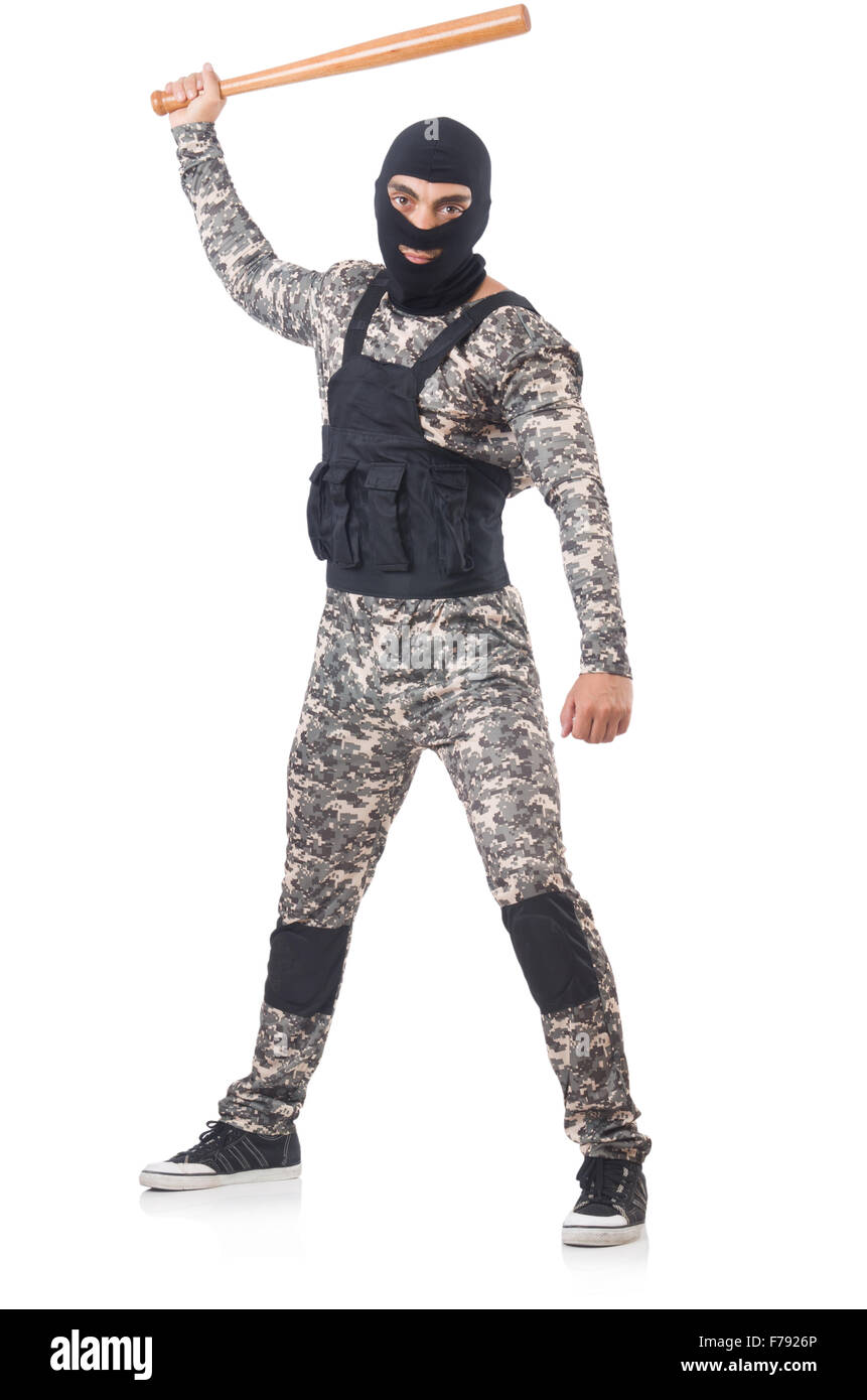 Soldier with baseball bat isolated on white Stock Photo - Alamy