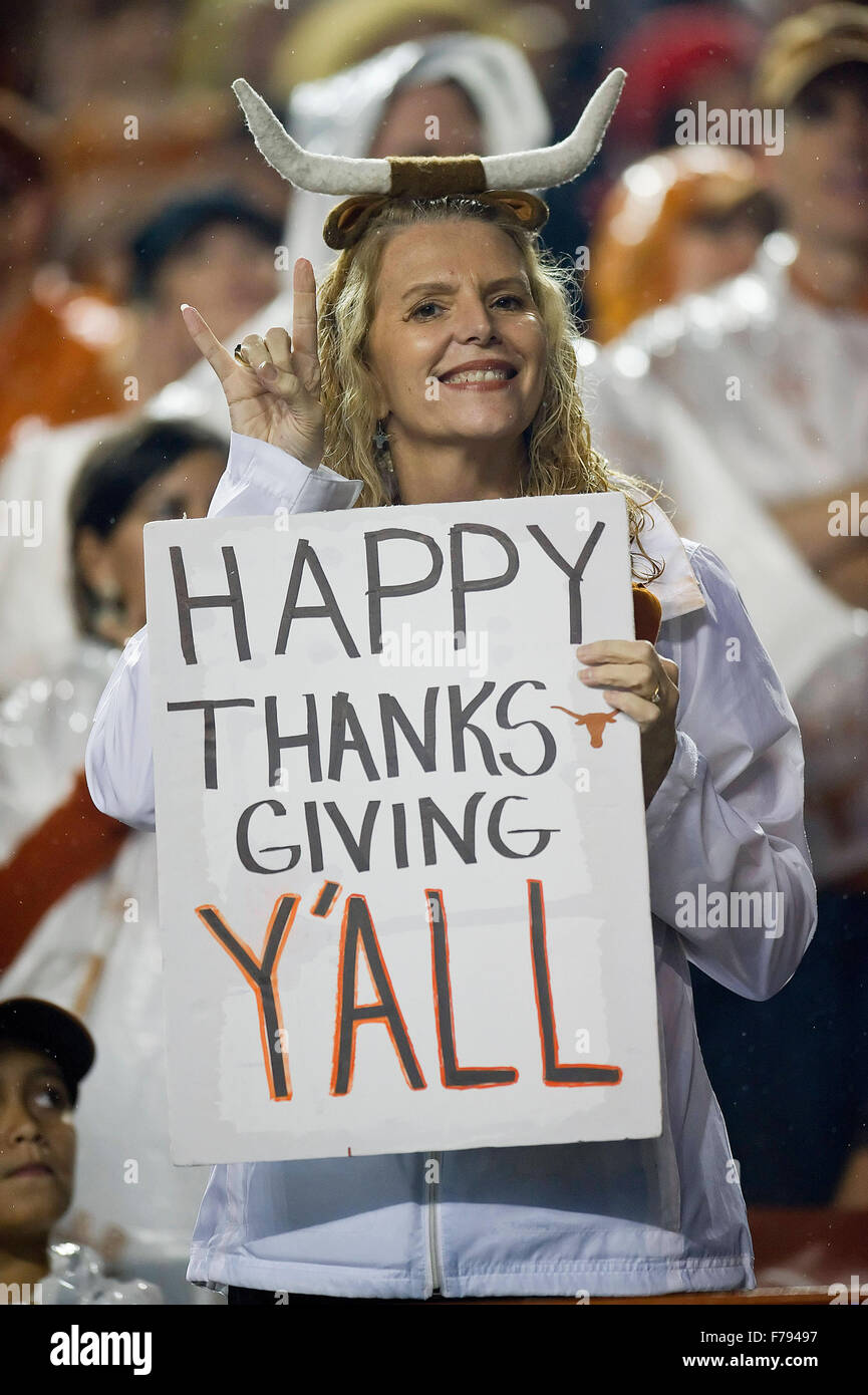 Austin, TX, USA. 26th Nov, 2015. Texas Longhorns fans in action during ...