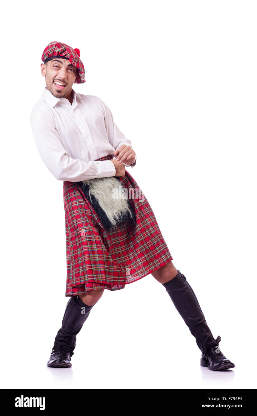 Scottish man pushing virtual obstacle Stock Photo - Alamy