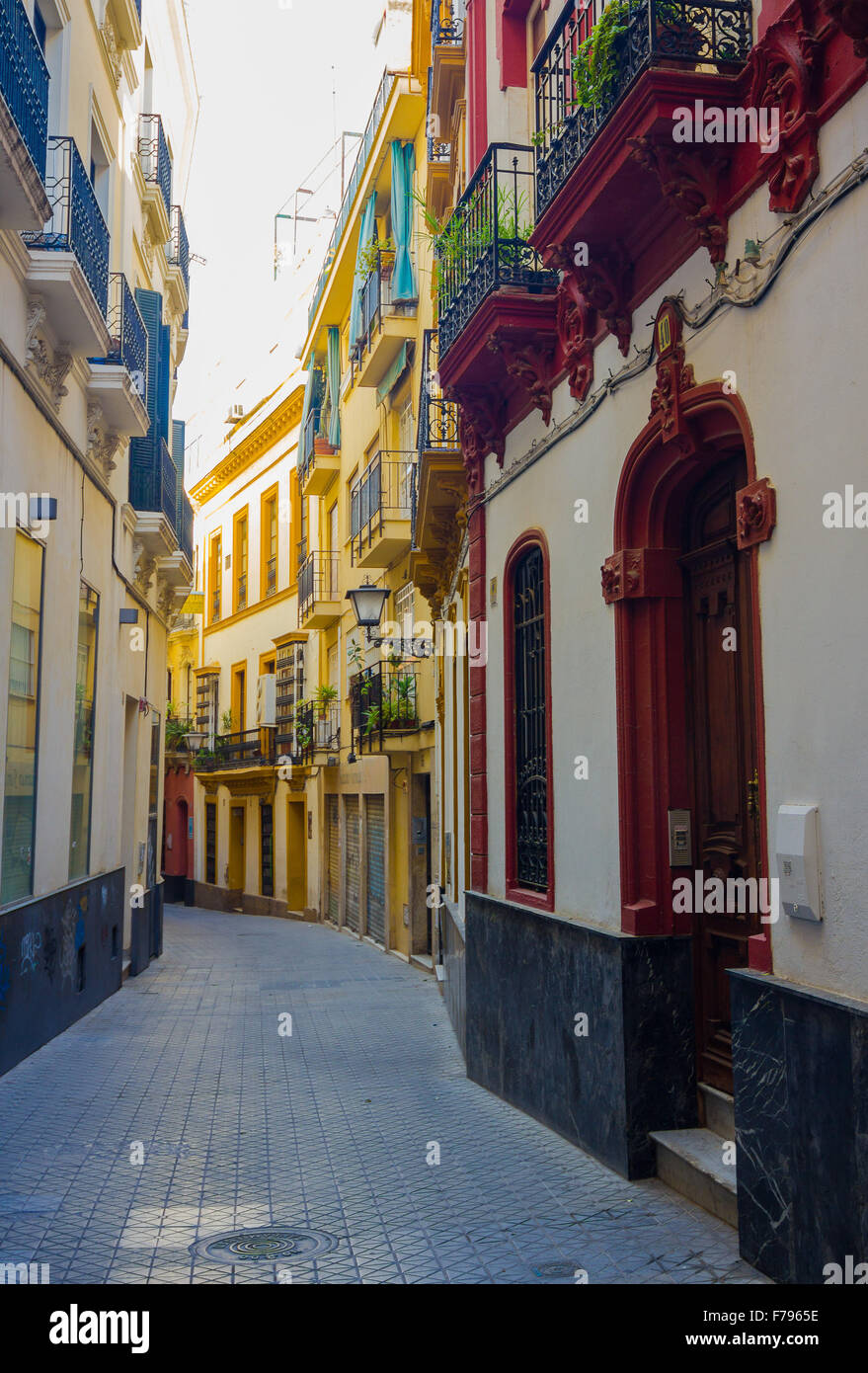 beautiful streets full of typical color of the Andalusian city of ...