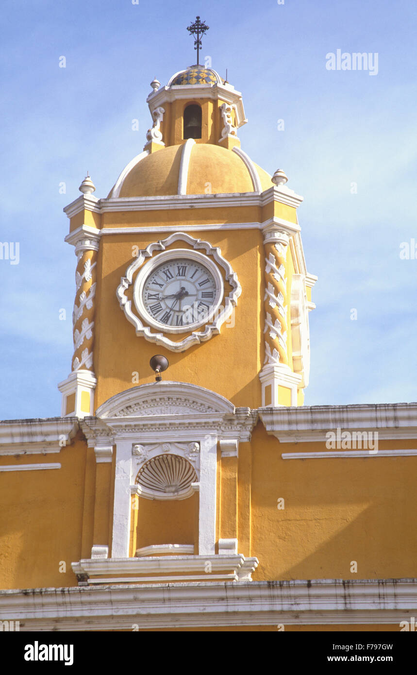 Clock tower atop Arco de Santa Catarina, Antigua, Guatemala Stock Photo ...
