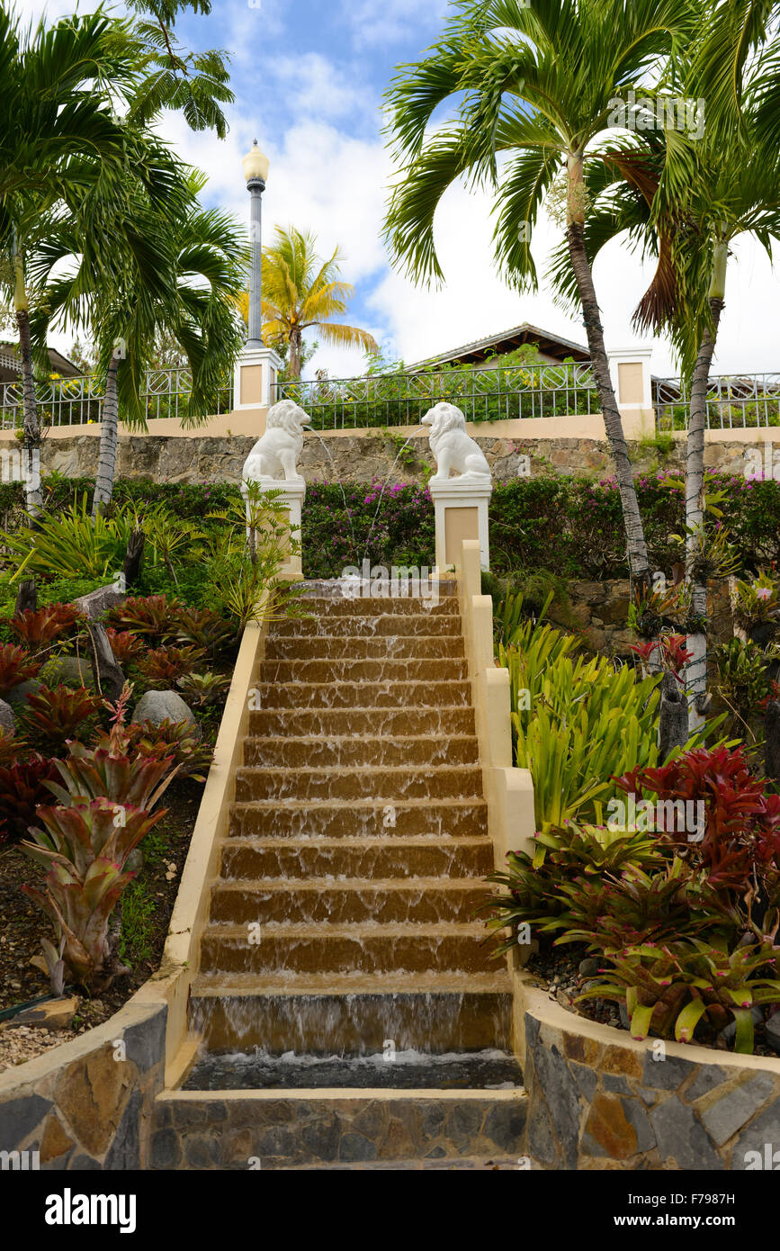 Water cascade at the Serralles Castle's garden. Ponce, Puerto Rico. USA ...