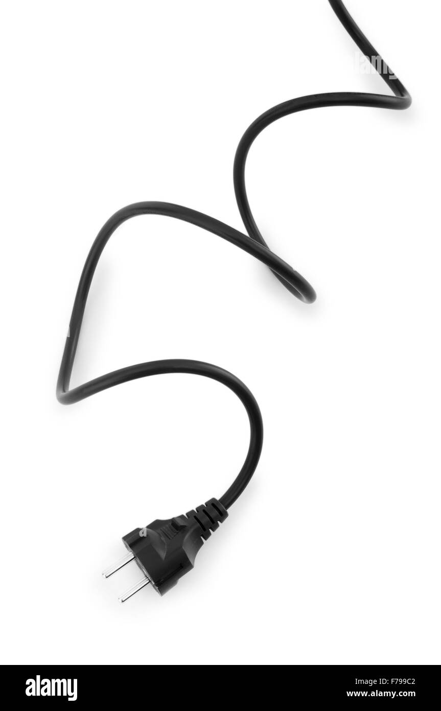 Black electric cable isolated on white Stock Photo - Alamy