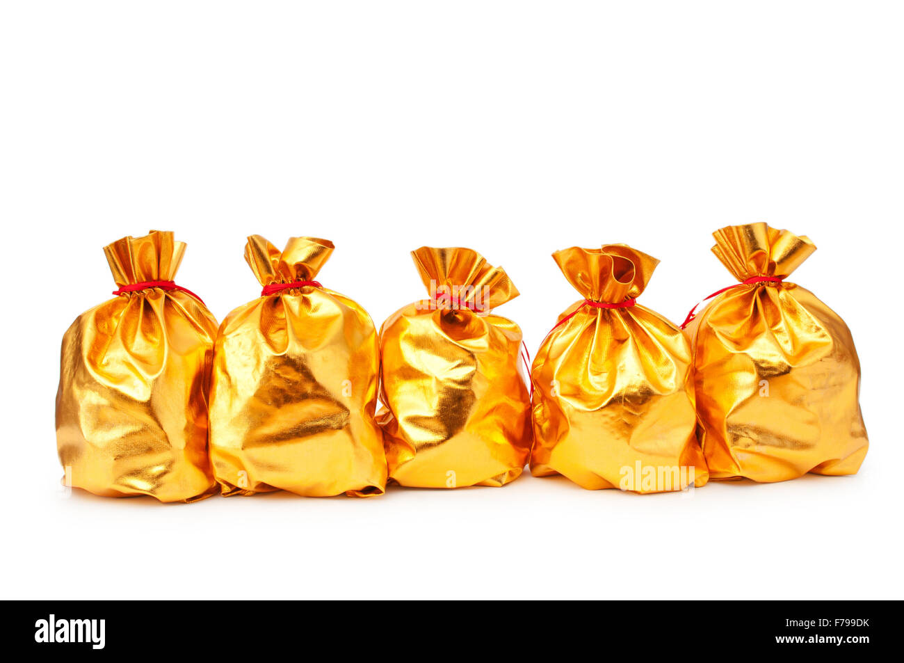Golden sacks full of something good Stock Photo - Alamy