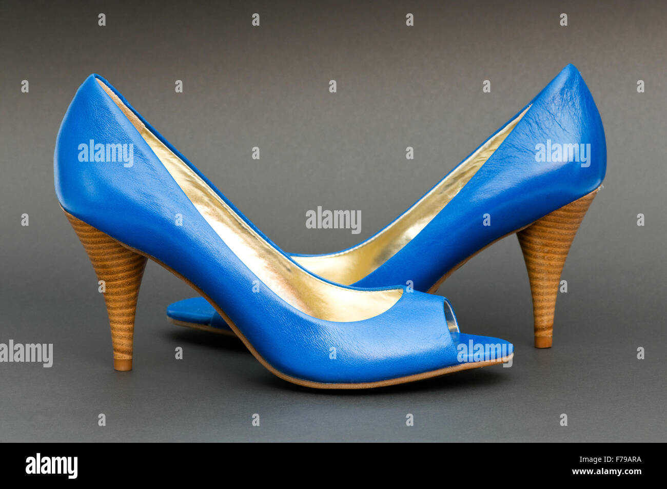 Fashion concept with blue woman shoes on high heels Stock Photo - Alamy